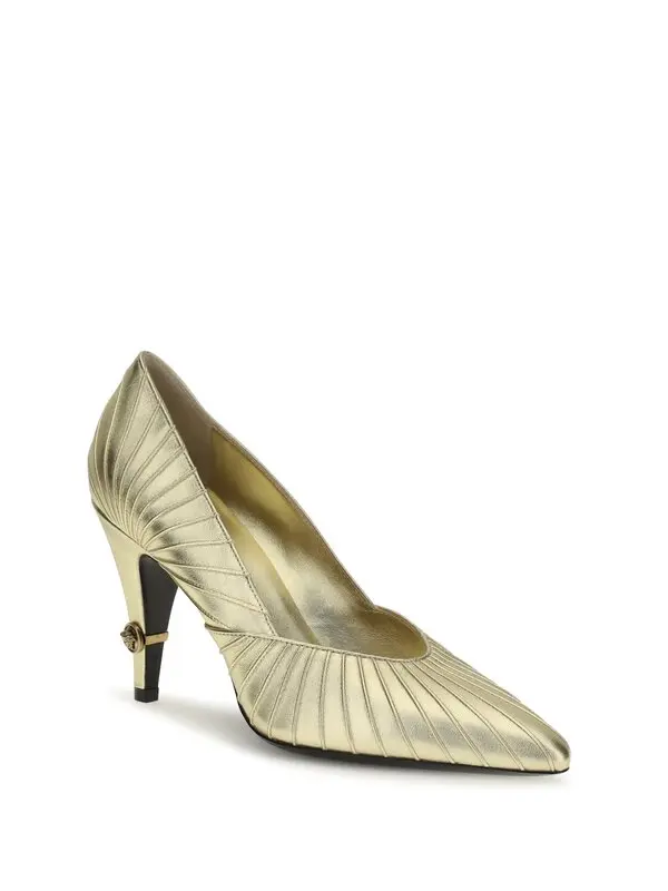 Versace Metallic Leather Pointed Toe High Heel Pumps - Gold