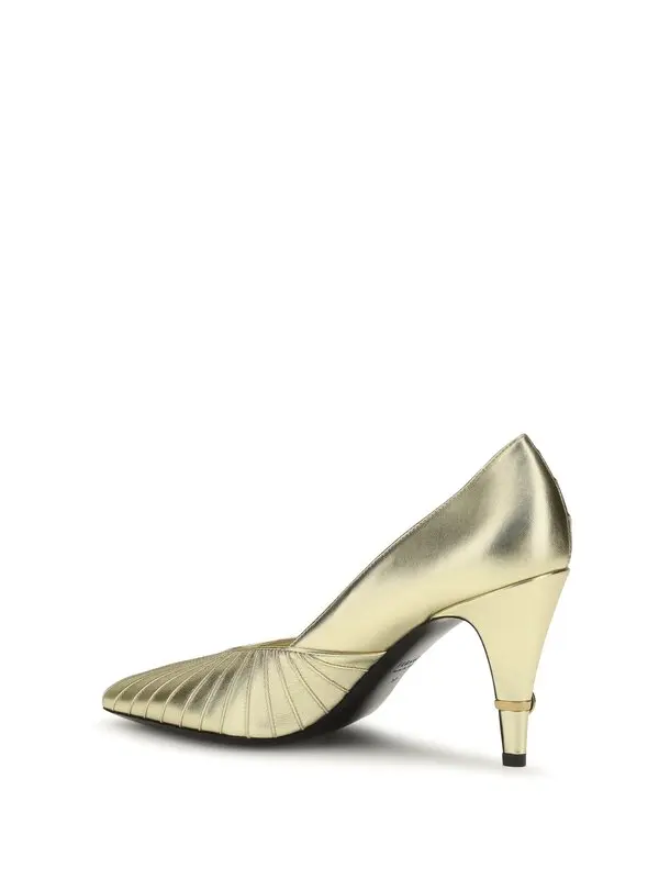 Versace Metallic Leather Pointed Toe High Heel Pumps - Gold