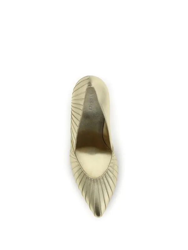 Versace Metallic Leather Pointed Toe High Heel Pumps - Gold
