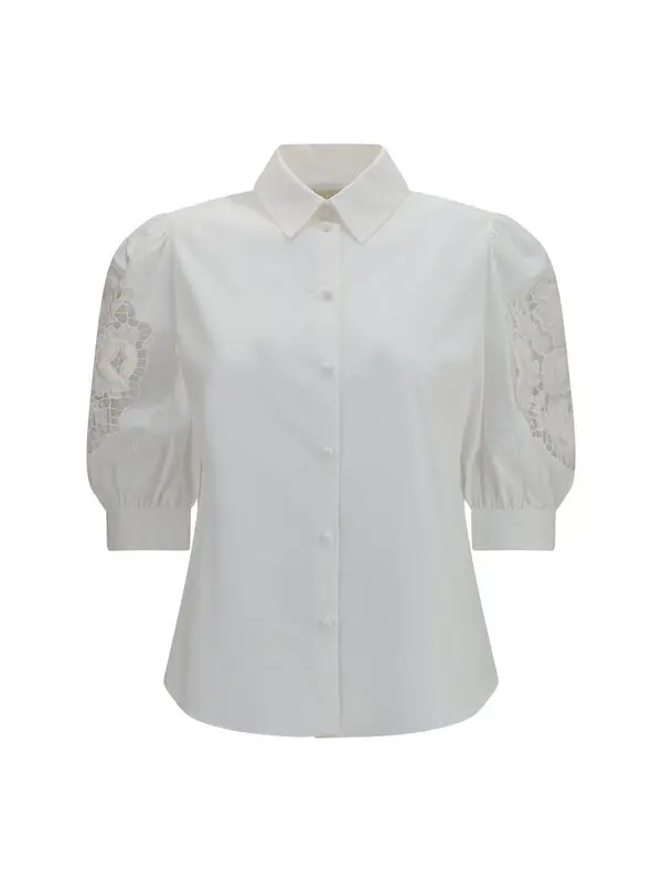 Valentino Garavani Shirt With Sangallo Lace Puff Sleeves - White