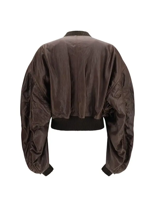 Rick Owens Cropped Leather Bomber Jacket - Brown