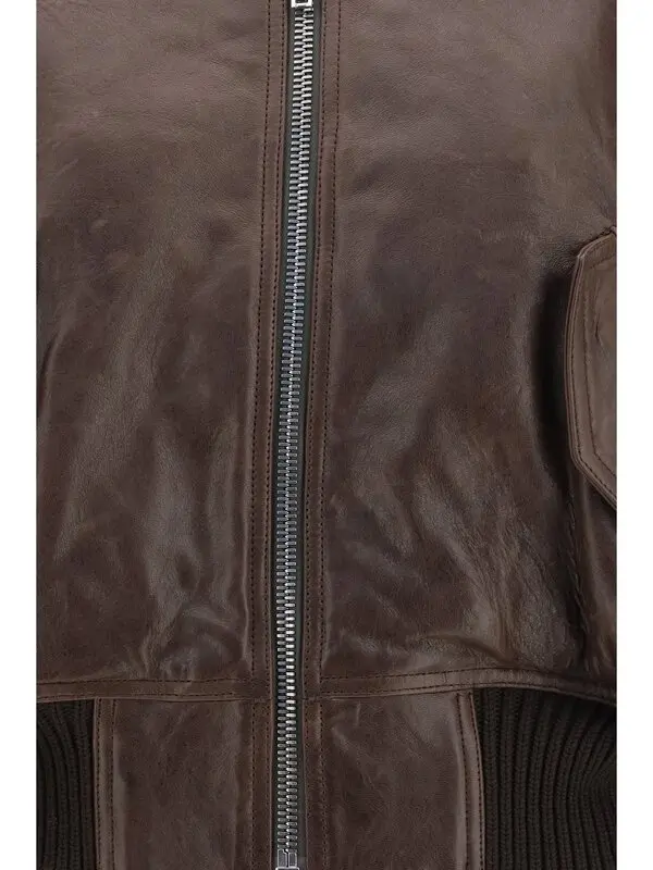 Rick Owens Cropped Leather Bomber Jacket - Brown