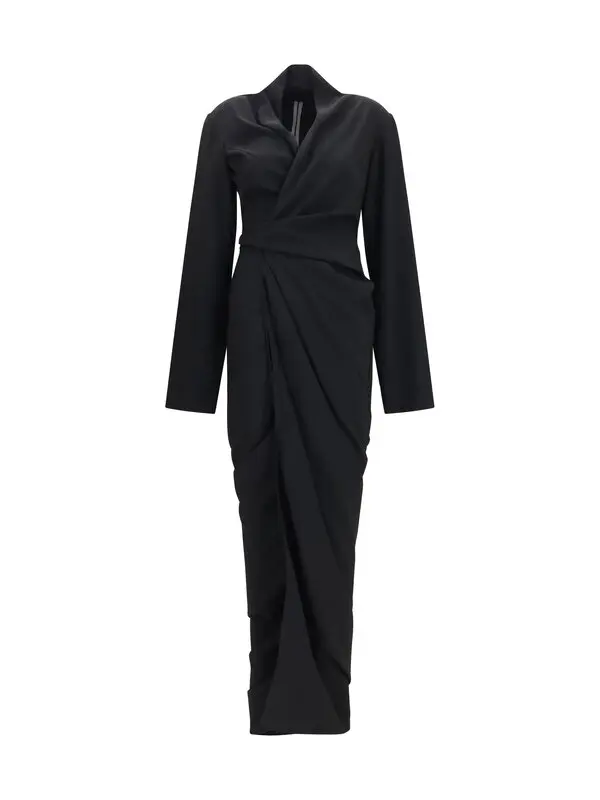 Rick Owens Wrap Draped Long Dress - Black