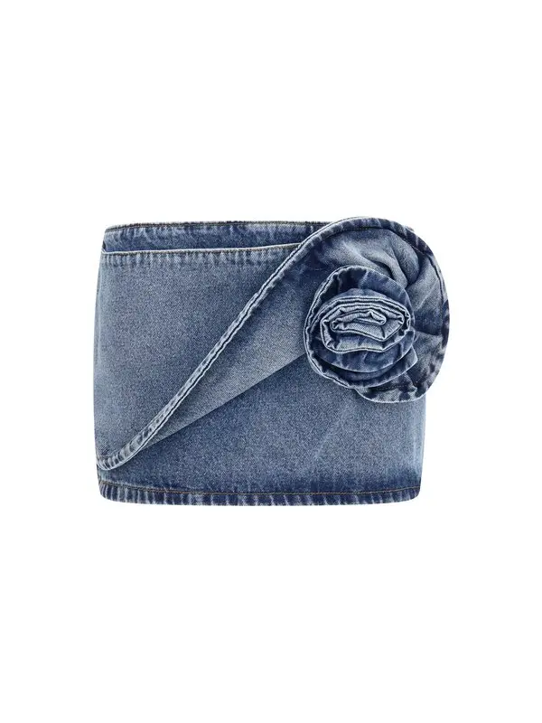 Magda Butrym Twisted Floral Denim Mini Skirt - Blue