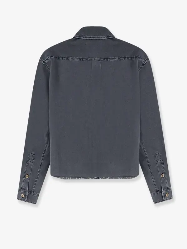 Miu Miu Light Grey Denim Shirt With Embroidered Logo - Multicolor