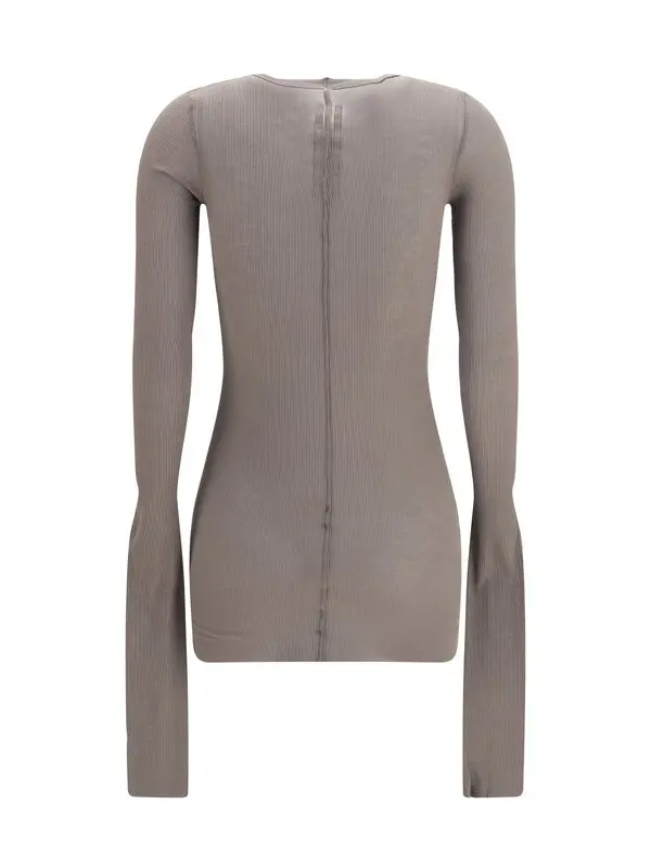 Rick Owens Ribbed Knit Long Sleeve Top - Gray