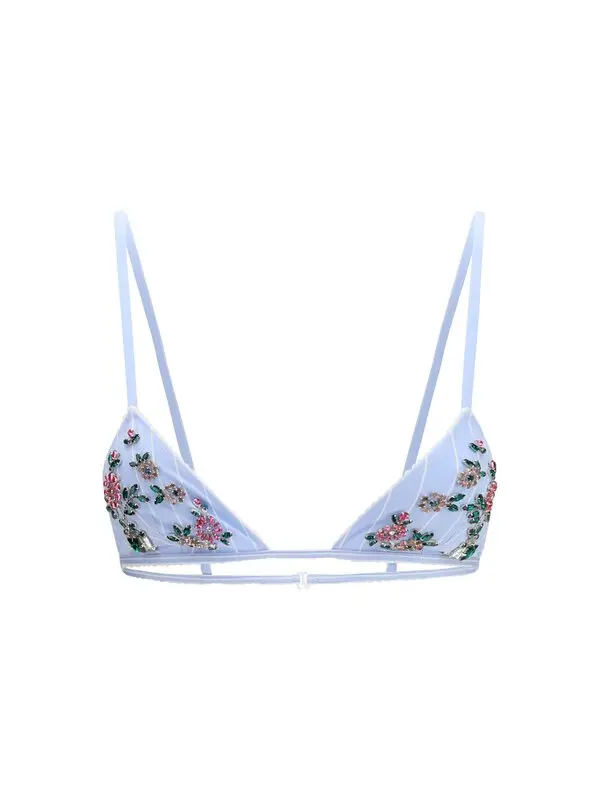 Dolce & Gabbana Striped Poplin Embroidered Bra - Blue