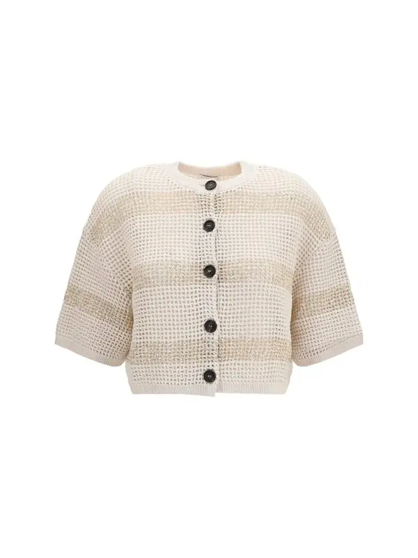 Brunello Cucinelli Striped Openwork Cotton Cardigan