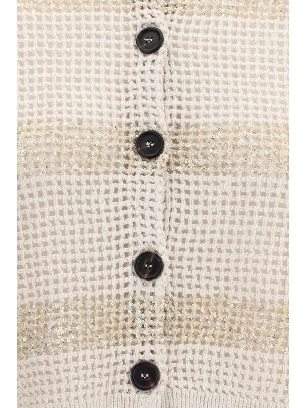Brunello Cucinelli Striped Openwork Cotton Cardigan
