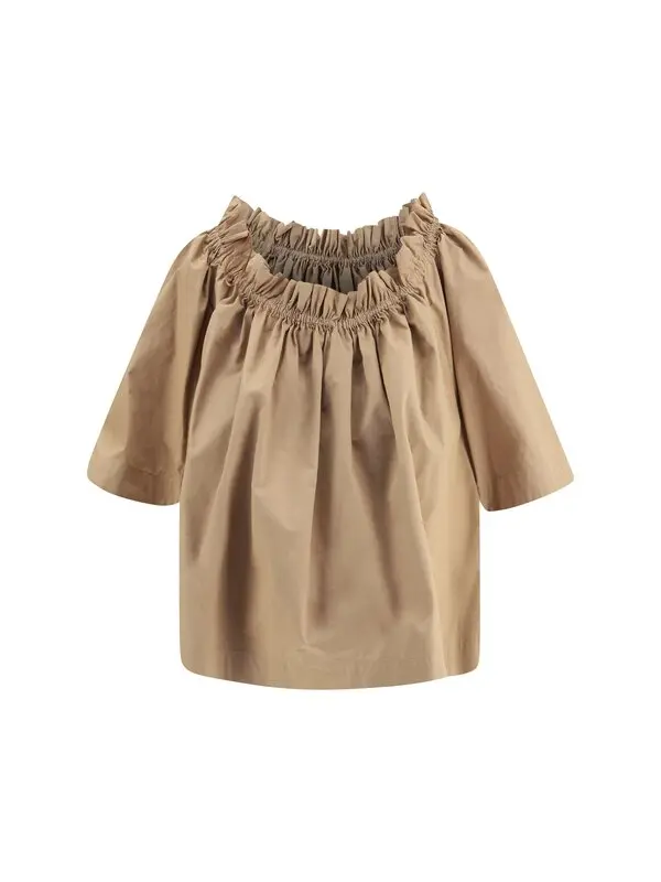 Saint Laurent Cotton Ruffle Top - Cream