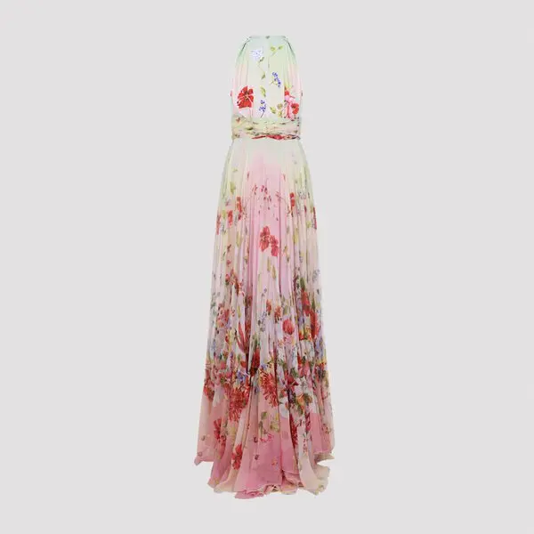 Roberto Cavalli Floral Print Halter Neck Silk Dress - Multicolor