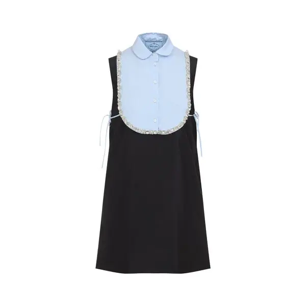 Prada Layered Mini Dress With Crystal Embellished Collar - Black