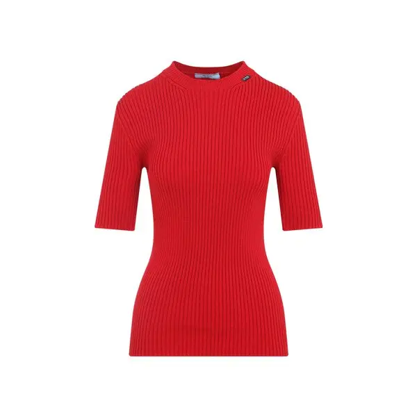 Prada Ribbed Virgin Wool Top - Red