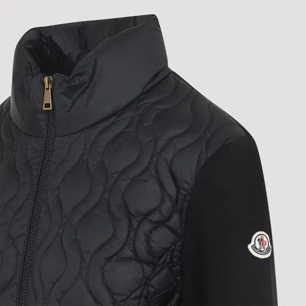 Moncler Quilted Zip-up Cardigan With High Neck - Black