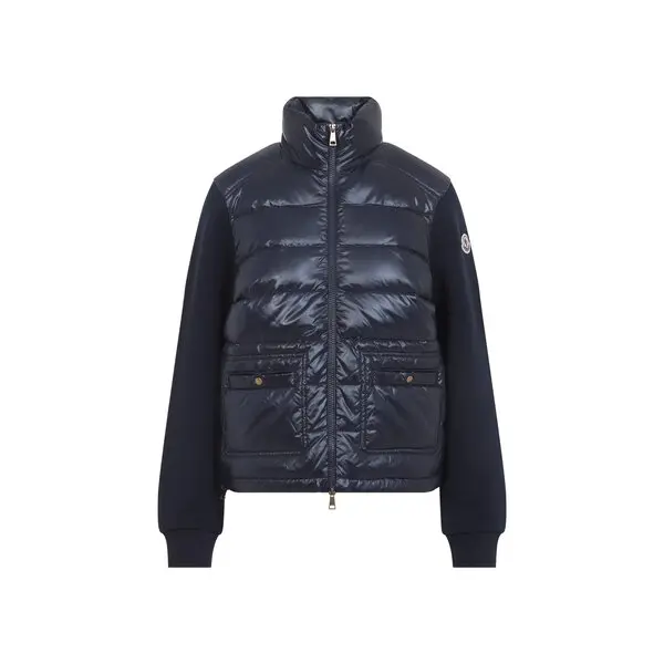 Moncler Zip-up Cardigan With Quilted Front Panel - Blue
