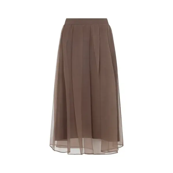 Brunello Cucinelli Midi Voile Skirt - Brown