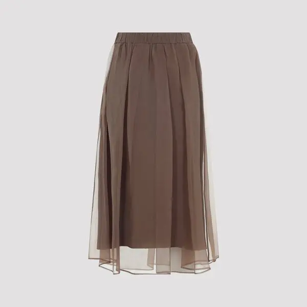 Brunello Cucinelli Midi Voile Skirt - Brown