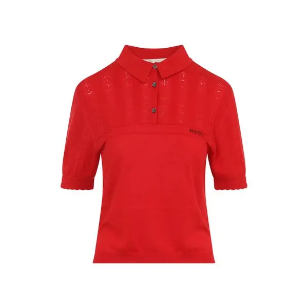 Marni Pointelle Knit Polo - Red
