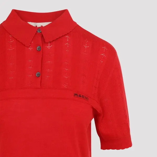 Marni Pointelle Knit Polo - Red