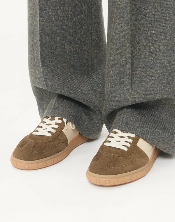Valentino Garavani Upvillage Low Top Trainers In Split Leather And Calfskin Nappa Leather - Nude
