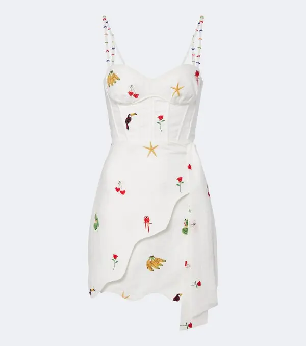 Farm Rio Cool Embroidered Linen Minidress