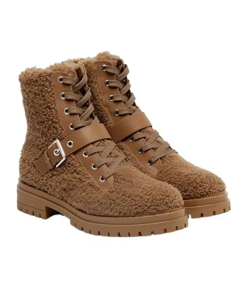 GIANVITO ROSSI Leather-trimmed Shearling Lace-up Boots