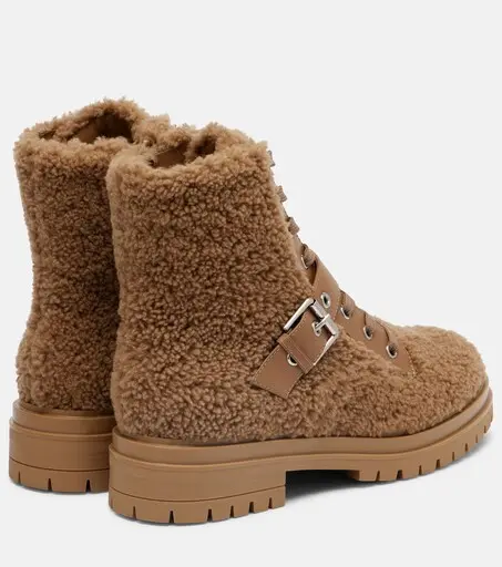 GIANVITO ROSSI Leather-trimmed Shearling Lace-up Boots