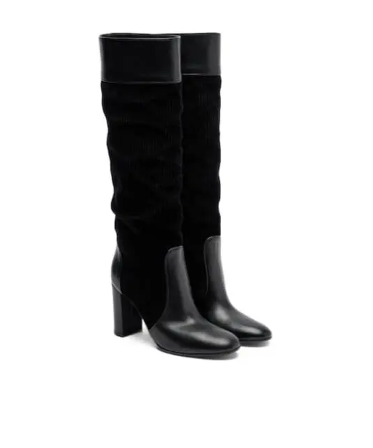 GIANVITO ROSSI Leather And Corduroy Knee-high Boots