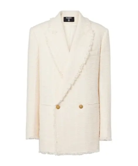 Balmain Classic Tweed Double-breasted Blazer - White