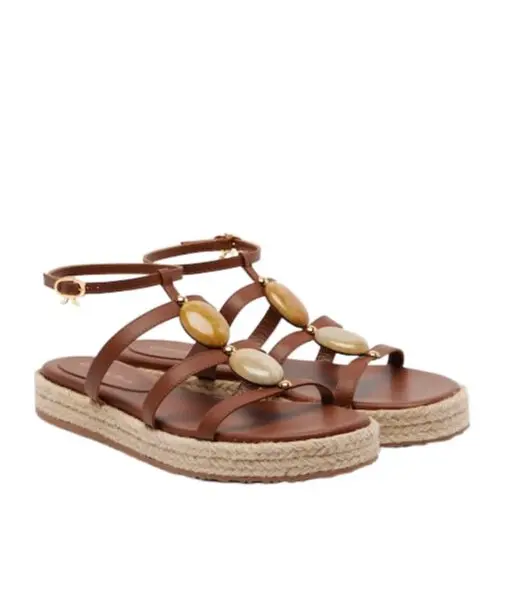 GIANVITO ROSSI Embellished Leather Espadrille Sandals
