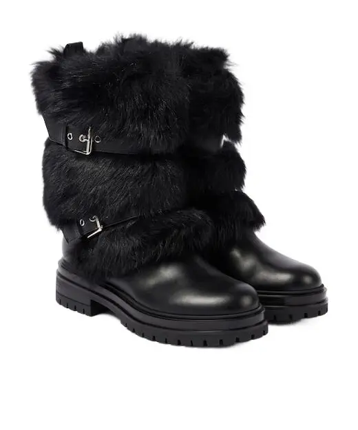GIANVITO ROSSI Leather And Shearling Biker Boots