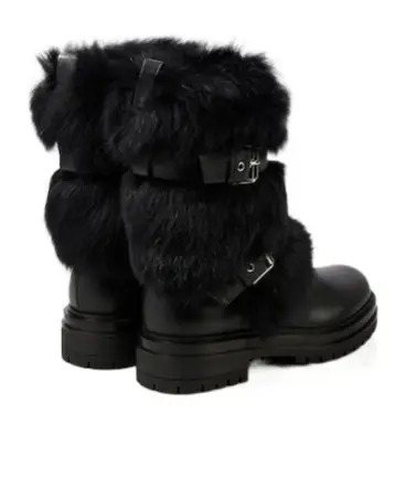GIANVITO ROSSI Leather And Shearling Biker Boots