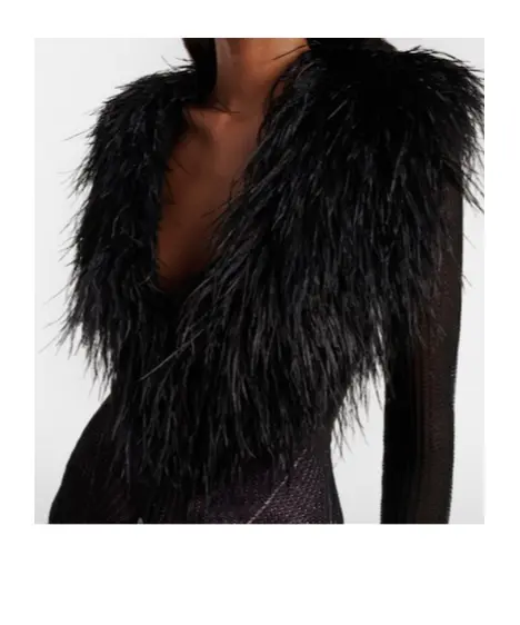 Blumarine Feather-trimmed Ribbed-knit Cardigan