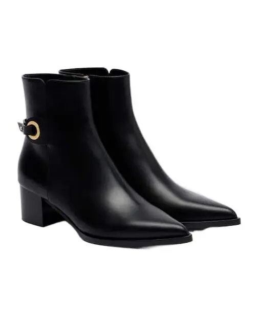 GIANVITO ROSSI Solid Color Leather Ankle Boots
