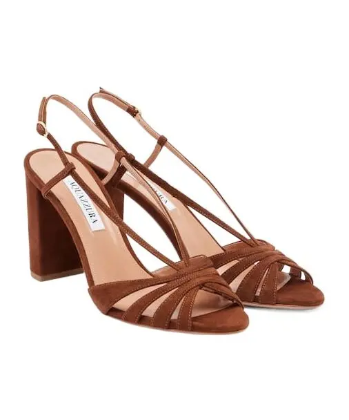 AQUAZZURA Suede Block Heel Sandals - Brown