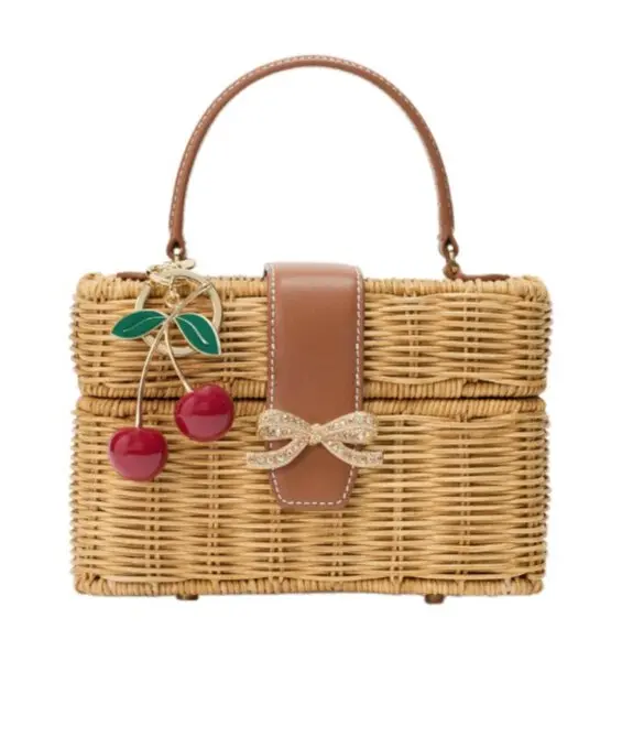SELF-PORTRAIT Cherry Charm Mini Basket Bag - Brown
