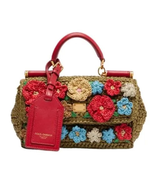 Dolce & Gabbana My Sicily Mini Raffia-effect Top-handle Bag