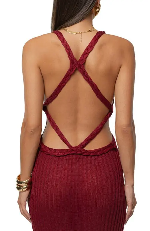 JLUXLABEL Ribbed Plunge Neck Maxi Dress With Open Back - Red