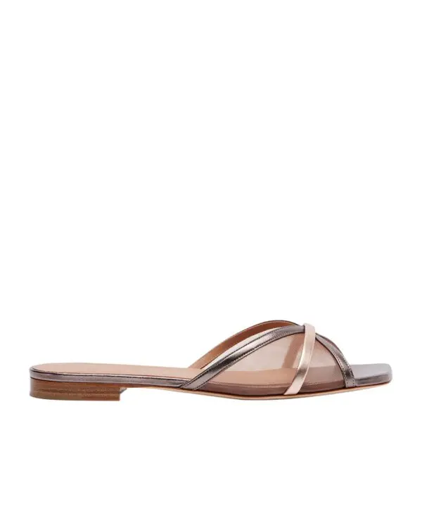 MALONE SOULIERS Perla Leather And Mesh Slides - Nude