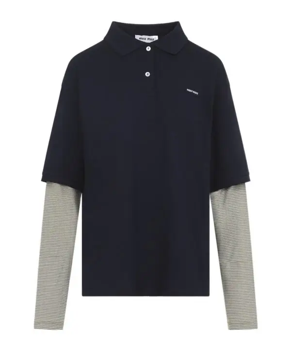 Miu Miu Layered Long Sleeve Polo Shirt - Black