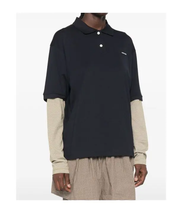 Miu Miu Layered Long Sleeve Polo Shirt - Black