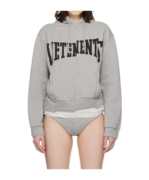 Vetements Cut-up Logo Fitted Long-sleeve Hoodie - Grey