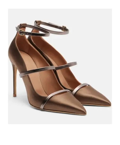MALONE SOULIERS Diaz 100 Satin Pumps With Leather Trim