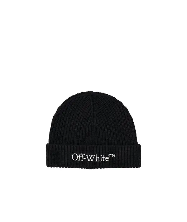Off-White Logo Embroidered Ribbed Beanie - Black