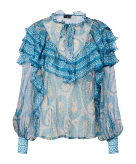 Etro Paisley Ruffled Silk Blouse