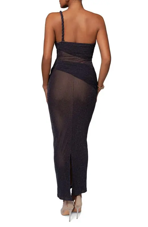 JLUXLABEL Alari One-shoulder Sparkle Mesh Gown With Rope Strap - Blue
