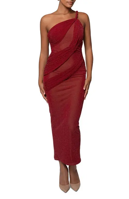 JLUXLABEL Alari One-shoulder Sparkle Mesh Gown With Rope Strap - Red