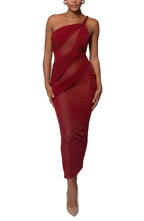 JLUXLABEL Alari One-shoulder Sparkle Mesh Gown With Rope Strap