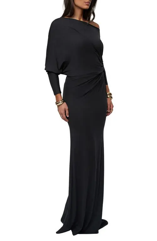 JLUXLABEL One-shoulder Long Sleeve Maxi Dress - Black