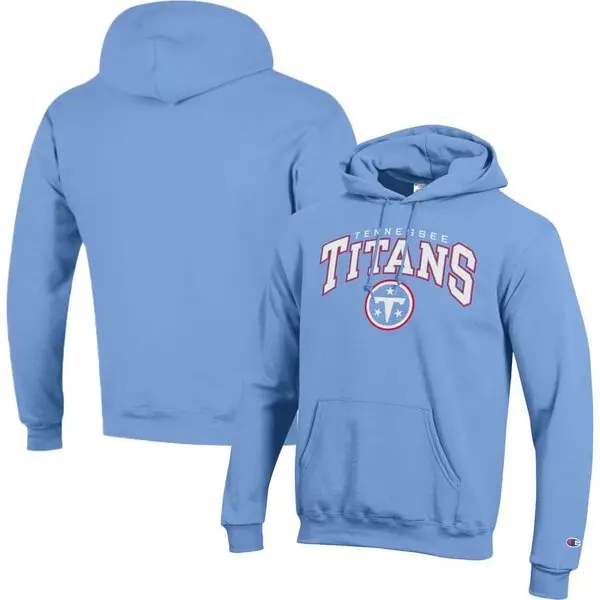 Champion Tennessee Titans Powerblend Arch Over Logo Hoodie - Light Blue